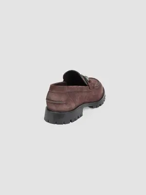 Gucci Sylke Horsebit Suede & Lug Sole Loafers - Coffee