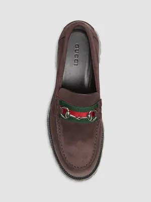 Gucci Sylke Horsebit Suede & Lug Sole Loafers - Coffee