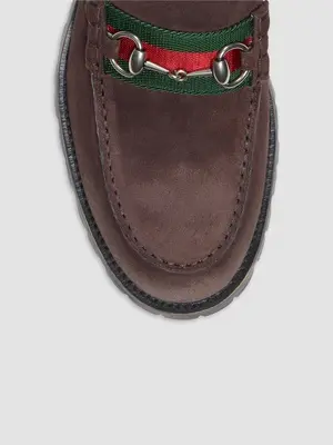 Gucci Sylke Horsebit Suede & Lug Sole Loafers - Coffee