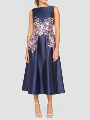 KAY UNGER Evaline Satin Tea-length Dress