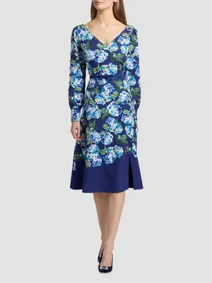 KAY UNGER Briony Hydrangea Stretch Crepe Belted Midi-dress