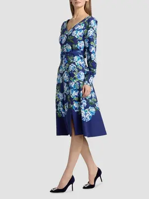 KAY UNGER Briony Hydrangea Stretch Crepe Belted Midi-dress