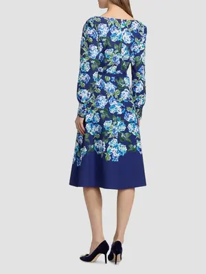 KAY UNGER Briony Hydrangea Stretch Crepe Belted Midi-dress