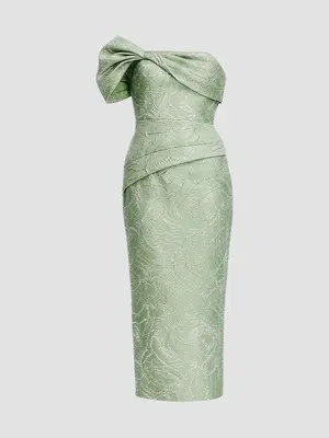 Dress The Population Cyprus One-shoulder Jacquard Midi-dress