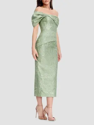 Dress The Population Cyprus One-shoulder Jacquard Midi-dress