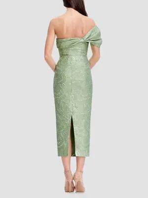 Dress The Population Cyprus One-shoulder Jacquard Midi-dress