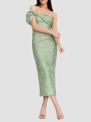 Dress The Population Cyprus One-shoulder Jacquard Midi-dress