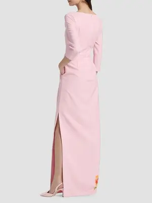 KAY UNGER Magnolia Floral Cowlneck Column Gown