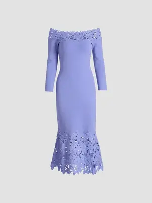 Theia Sia Floral Guipure Lace Knit Midi-dress - Deep Periwinkle