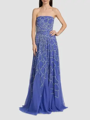 Theia Ramona Strapless Ombré Beaded Gown