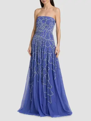 Theia Ramona Strapless Ombré Beaded Gown