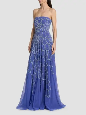 Theia Ramona Strapless Ombré Beaded Gown