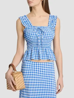 Rails Donna Peplum-waist Sleevleless Gingham Crop Top