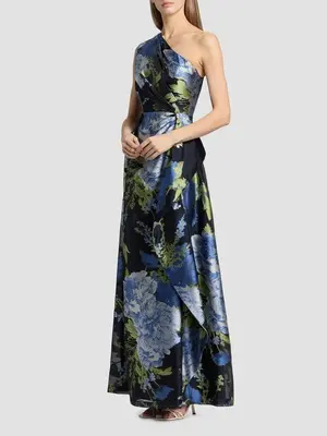 KAY UNGER Daisy Floral Jacquard One-shoulder Gown