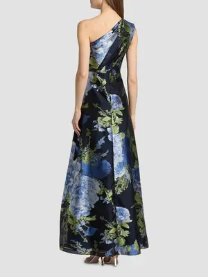 KAY UNGER Daisy Floral Jacquard One-shoulder Gown