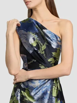 KAY UNGER Daisy Floral Jacquard One-shoulder Gown