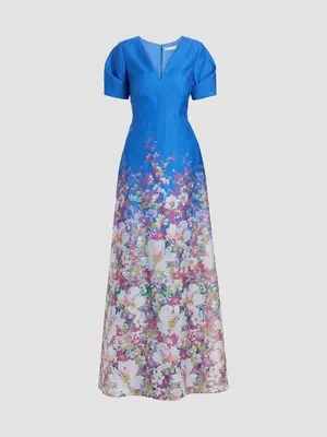 KAY UNGER Carlotta Floral Organza Gown - Azure Multi