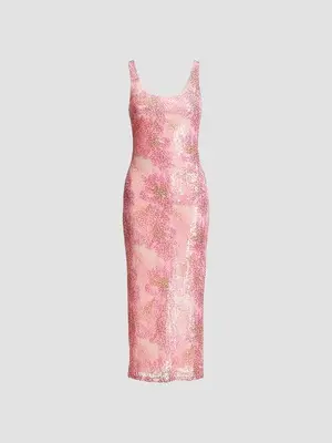 Dress The Population Leo Floral Sequined Midi-dress - Fuchsia Multi