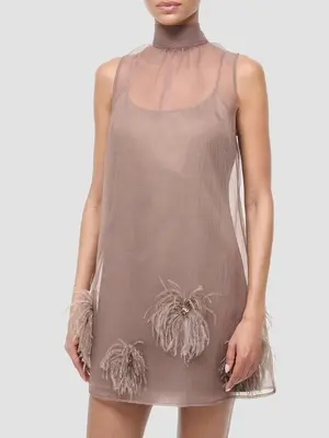 Staud Albee Feather-embellished Mesh Minidress