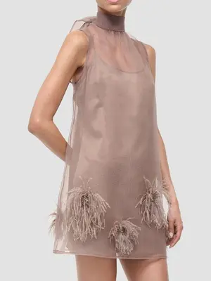 Staud Albee Feather-embellished Mesh Minidress