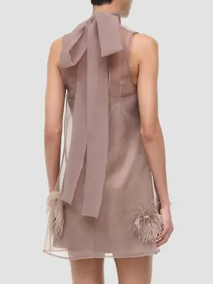 Staud Albee Feather-embellished Mesh Minidress