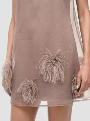 Staud Albee Feather-embellished Mesh Minidress