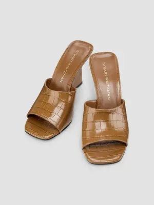 STUART WEITZMAN Vinnie 85mm Crocodile-embossed Leather Wedge Mules
