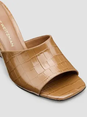 STUART WEITZMAN Vinnie 85mm Crocodile-embossed Leather Wedge Mules