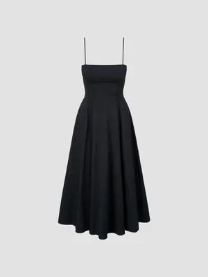 Staud Wylie Cotton A-line Midi-dress - Black