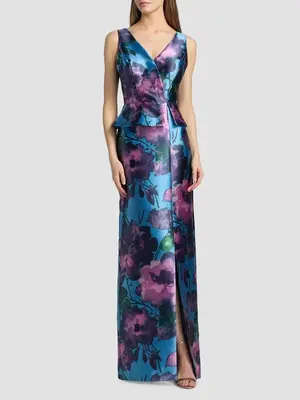 KAY UNGER Celeste Floral Mikado Column Gown