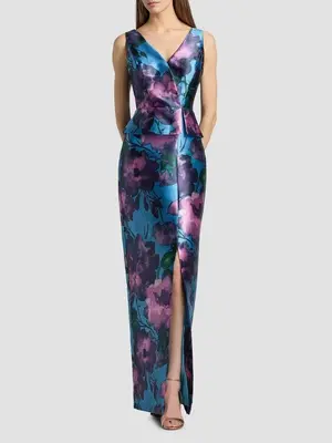 KAY UNGER Celeste Floral Mikado Column Gown