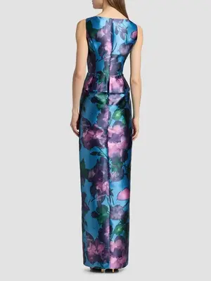 KAY UNGER Celeste Floral Mikado Column Gown