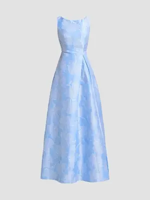 KAY UNGER Caitlin Floral Jacquard A-line Gown - Spring Blue