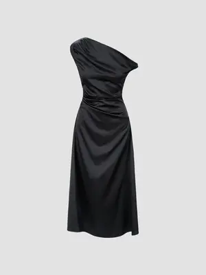 Staud Phare Silk One-shoulder Midi-dress - Black