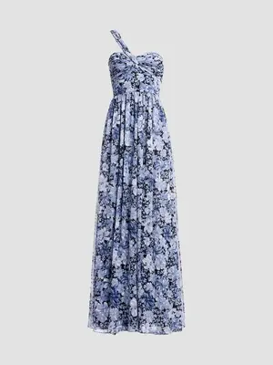 Dress The Population Idalia Floral One-shoulder Maxi Dress - Navy Multi