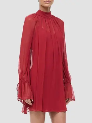 Staud Roux Chiffon Tieneck Minidress - Pomegranate