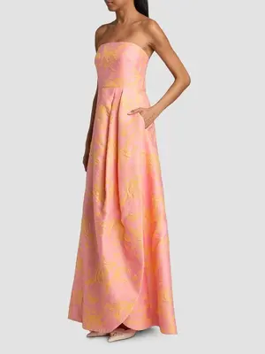 AS IT MAY Kaia Floral Jacquard Strapless Gown