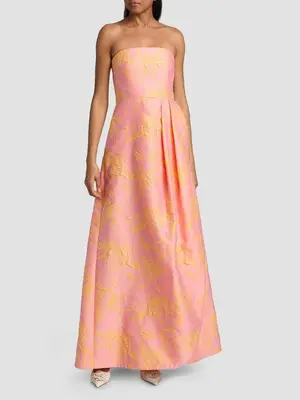 AS IT MAY Kaia Floral Jacquard Strapless Gown