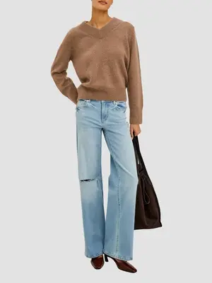 Rails Lidya Cotton-wool V-neck Sweater - Heather Camel