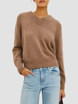 Rails Lidya Cotton-wool V-neck Sweater - Heather Camel