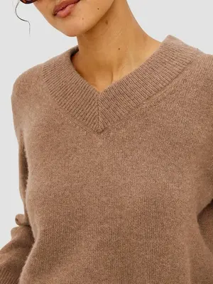 Rails Lidya Cotton-wool V-neck Sweater - Heather Camel