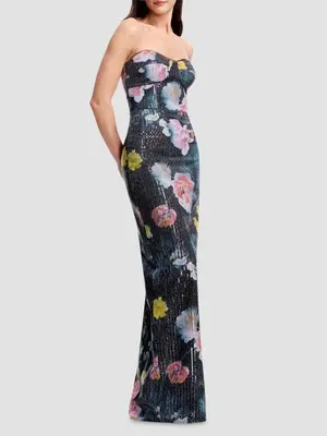 Dress The Population Vada Floral Sequined Strapless Maxi Gown