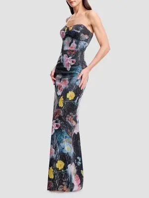 Dress The Population Vada Floral Sequined Strapless Maxi Gown