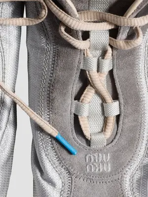 Miu Miu Bubble Technical Fabric And Suede Sneakers - Grey