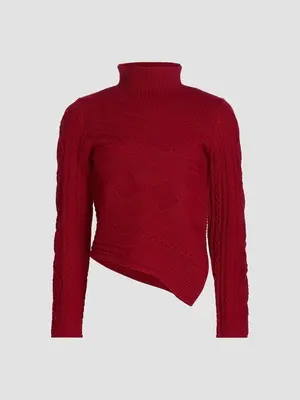 Staud Sidney Mixed Cable-knit Asymmetric Turtleneck Sweater