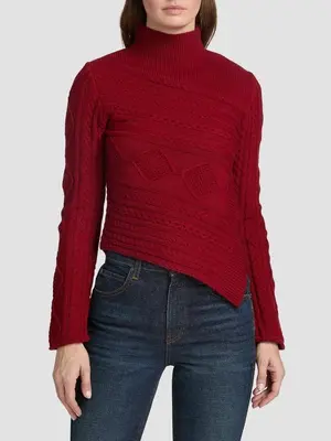 Staud Sidney Mixed Cable-knit Asymmetric Turtleneck Sweater