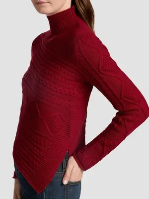 Staud Sidney Mixed Cable-knit Asymmetric Turtleneck Sweater