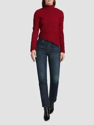 Staud Sidney Mixed Cable-knit Asymmetric Turtleneck Sweater