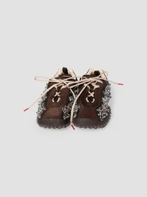Miu Miu Bubble Embroidered Technical Fabric And Suede Sneakers - Brown