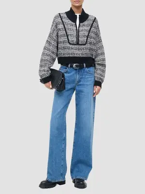 Staud Hampton Patterned Half-zip Crop Sweater